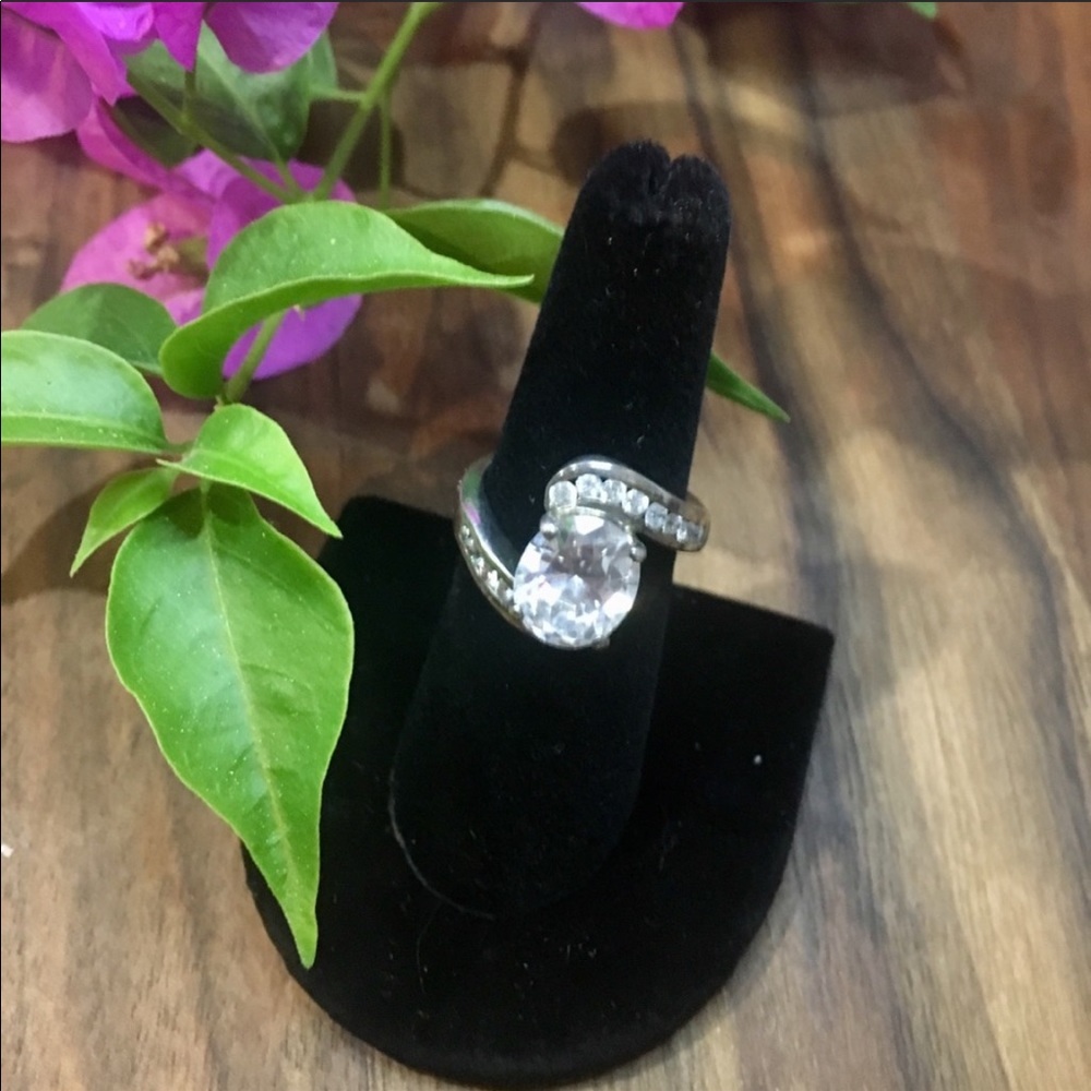 Genuine Silver Cz Swoop Engagement Ring - Gem
